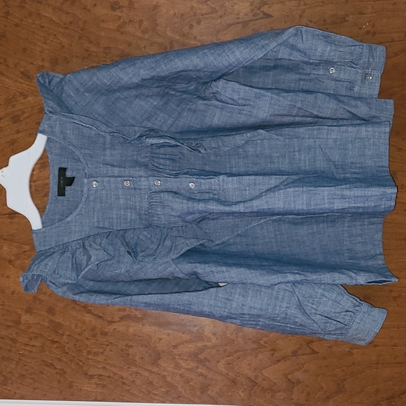 J. Crew | Tops | J Crew Denim Ruffle Blouse | Poshmark